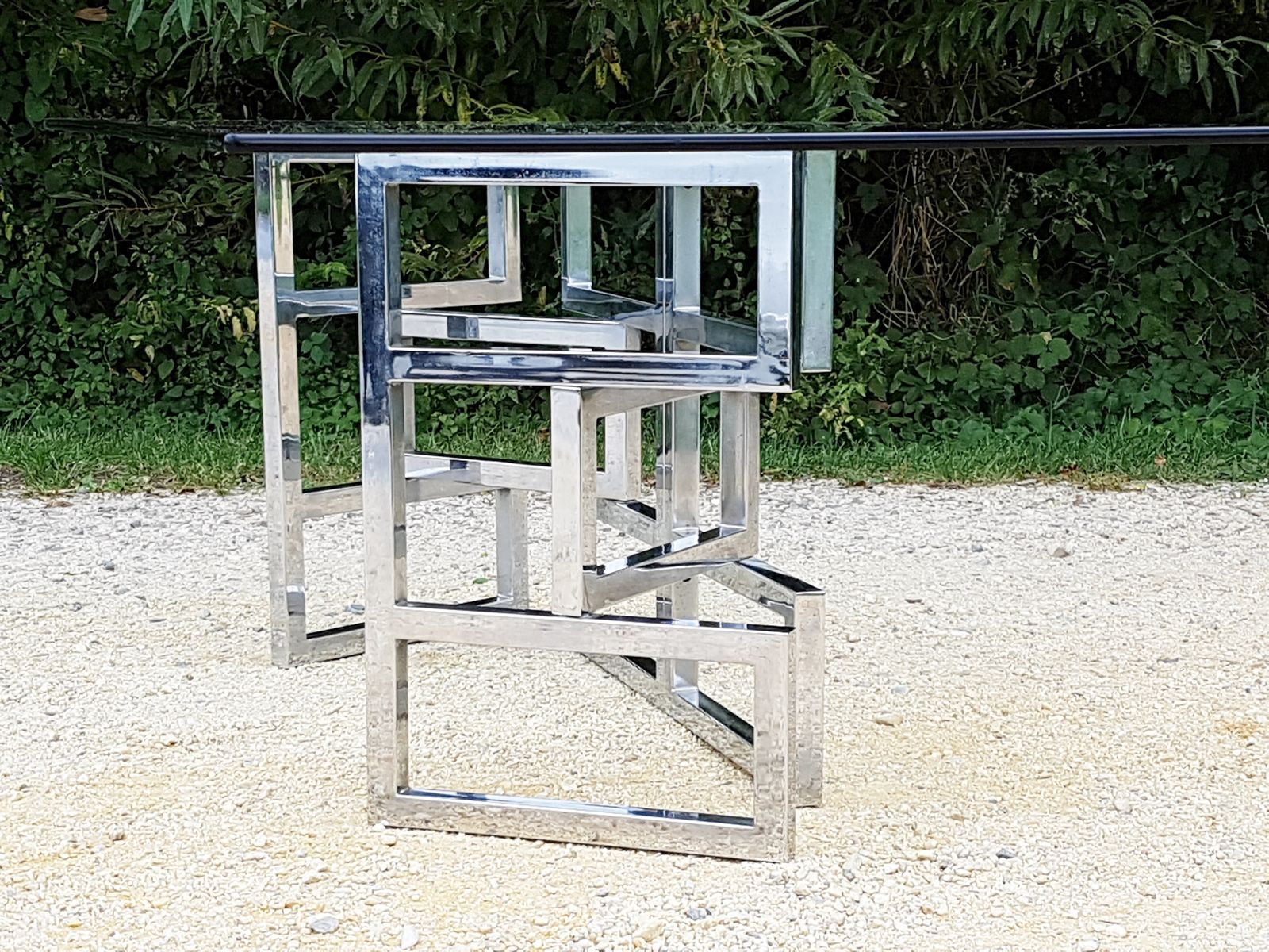 Architectural Glass & Chrome-Plated Articulated Foot Dining Table ...