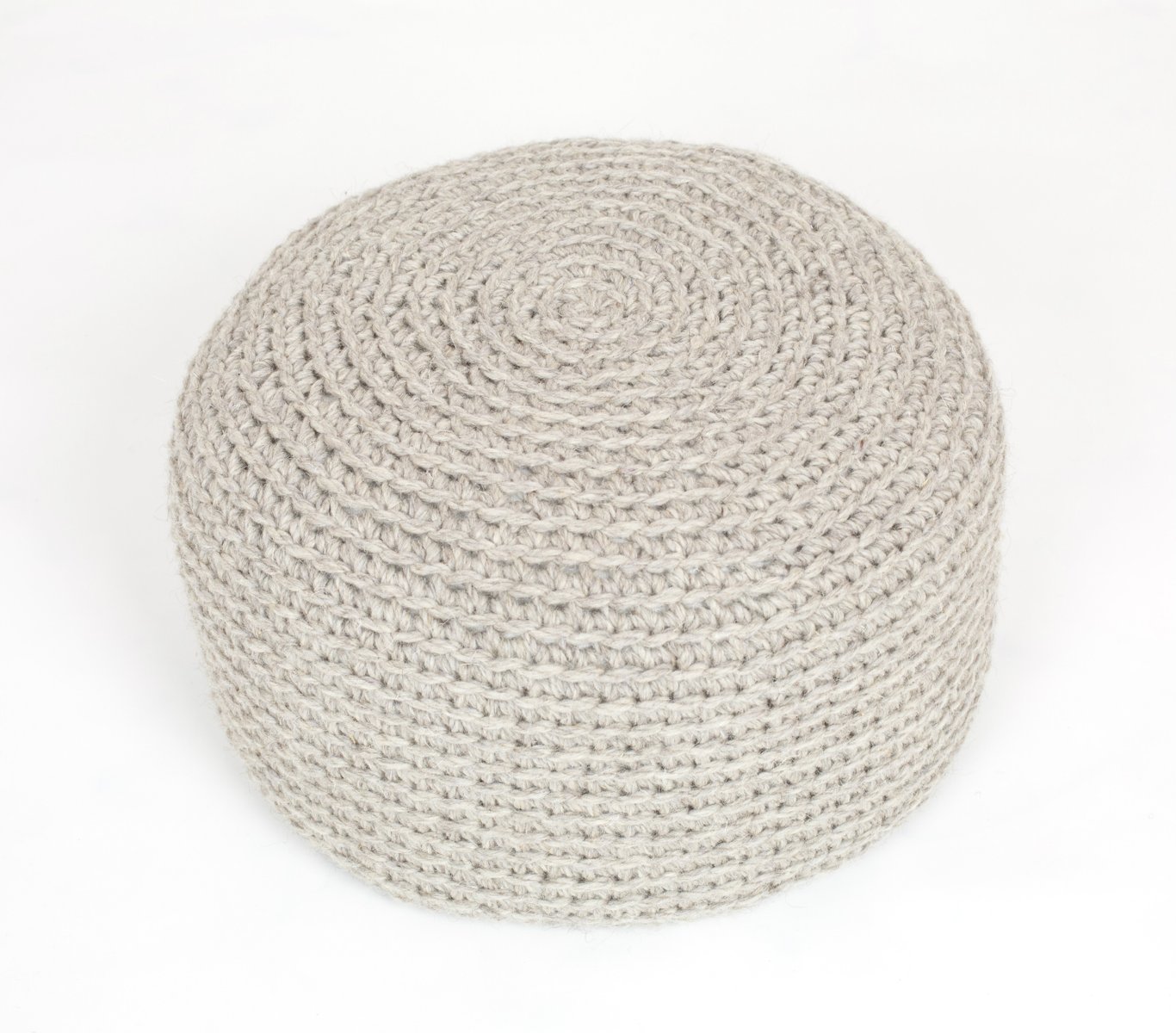 Crocheted Grey Woolen Pouf from SanFates for sale at Pamono