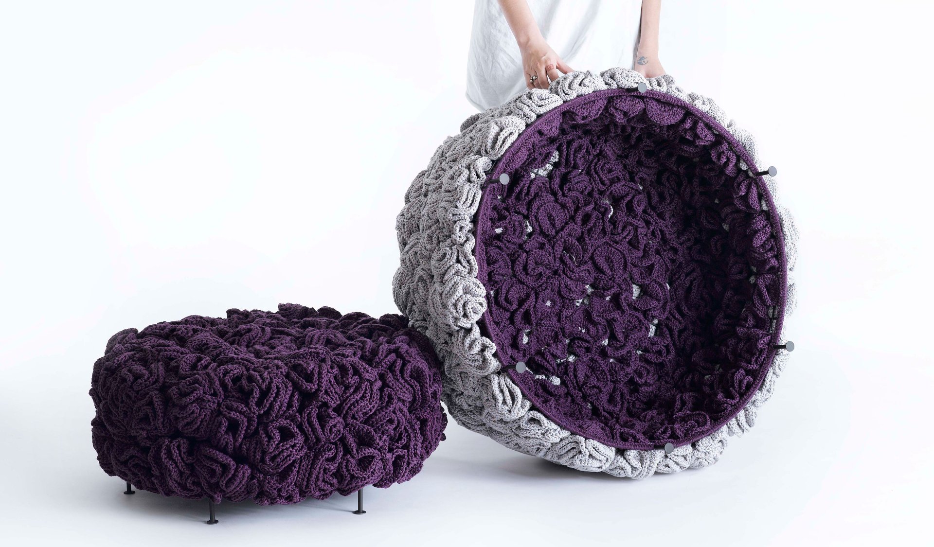 Grey Cotton and Polyester Pouf by Iota for sale at Pamono