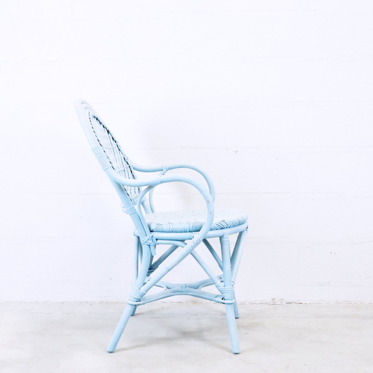 Vintage Swedish Blue Wicker Rattan Armchair for sale at Pamono