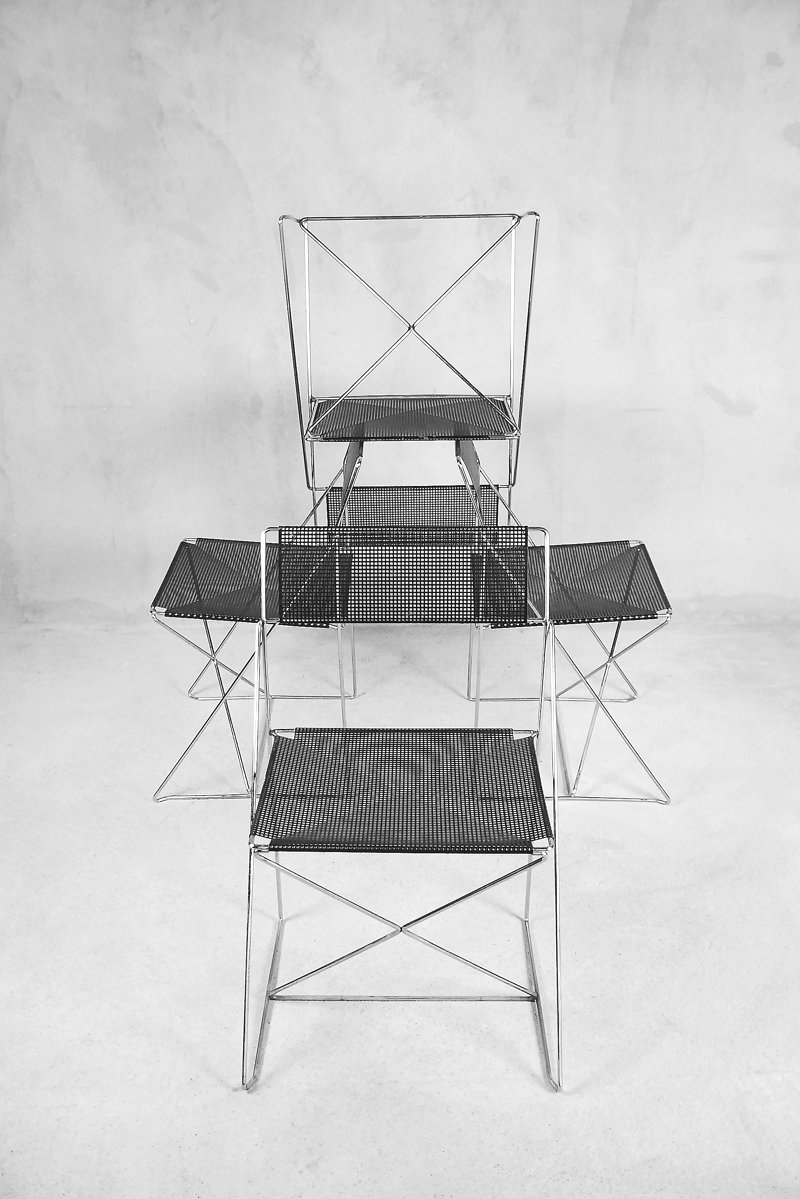Minimalist Metal X-Line Chairs by Niels Jørgen Haugesen for Hybodan ...
