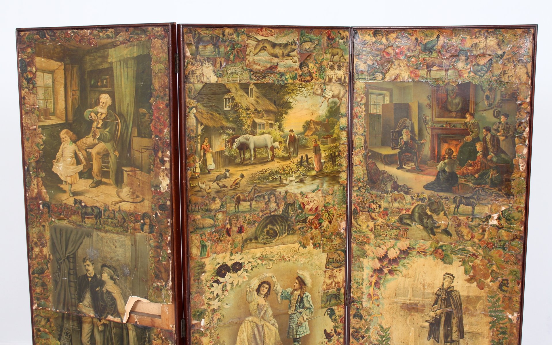 19th-Century Victorian Folding Four Panel Screen for sale at Pamono