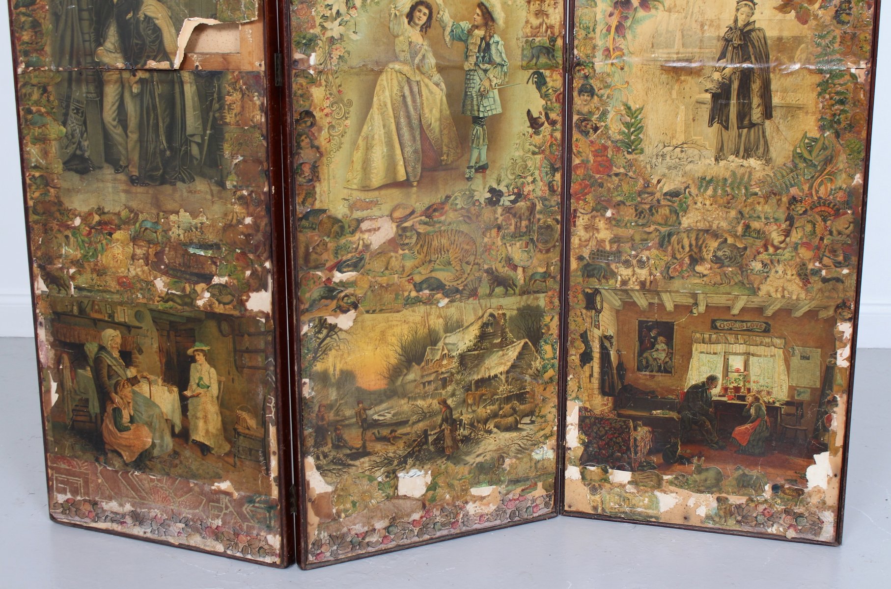 19th-Century Victorian Folding Four Panel Screen for sale at Pamono