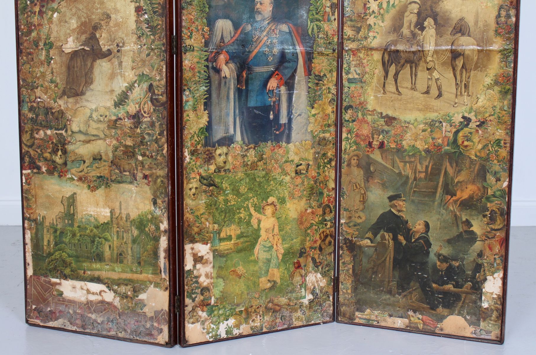 19th-Century Victorian Folding Four Panel Screen for sale at Pamono