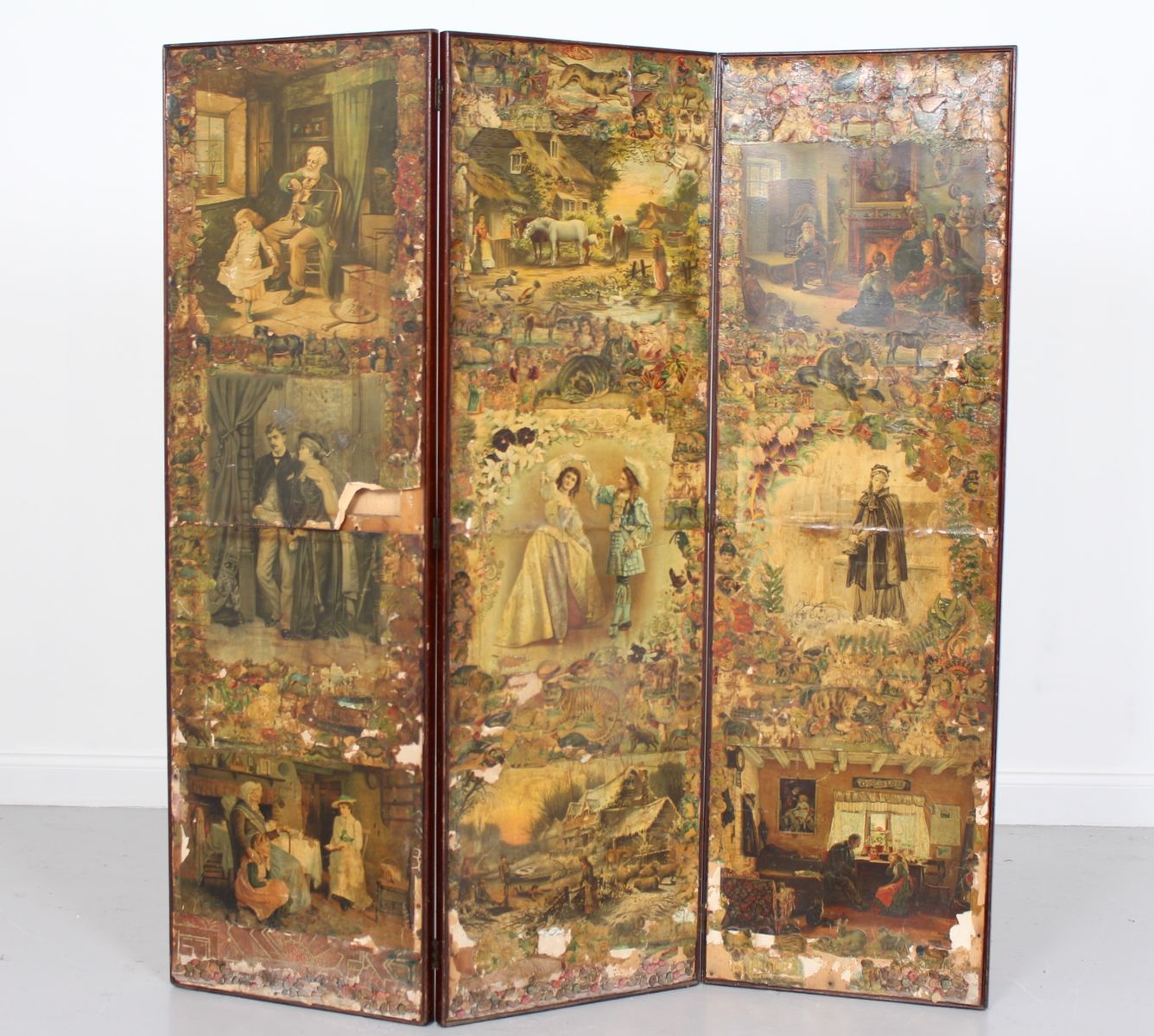 19th-Century Victorian Folding Four Panel Screen for sale at Pamono