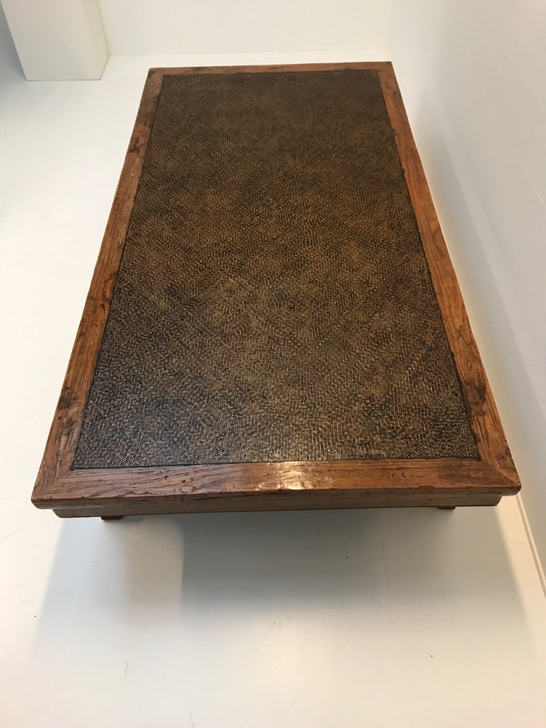 Vintage Indonesian Teak & Rattan Coffee Table for sale at Pamono