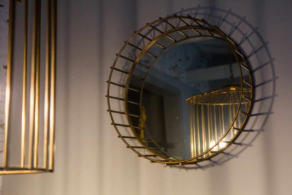 Round Cage Mirror with Linear Design by Niccolo De Ruvo for Brass ...