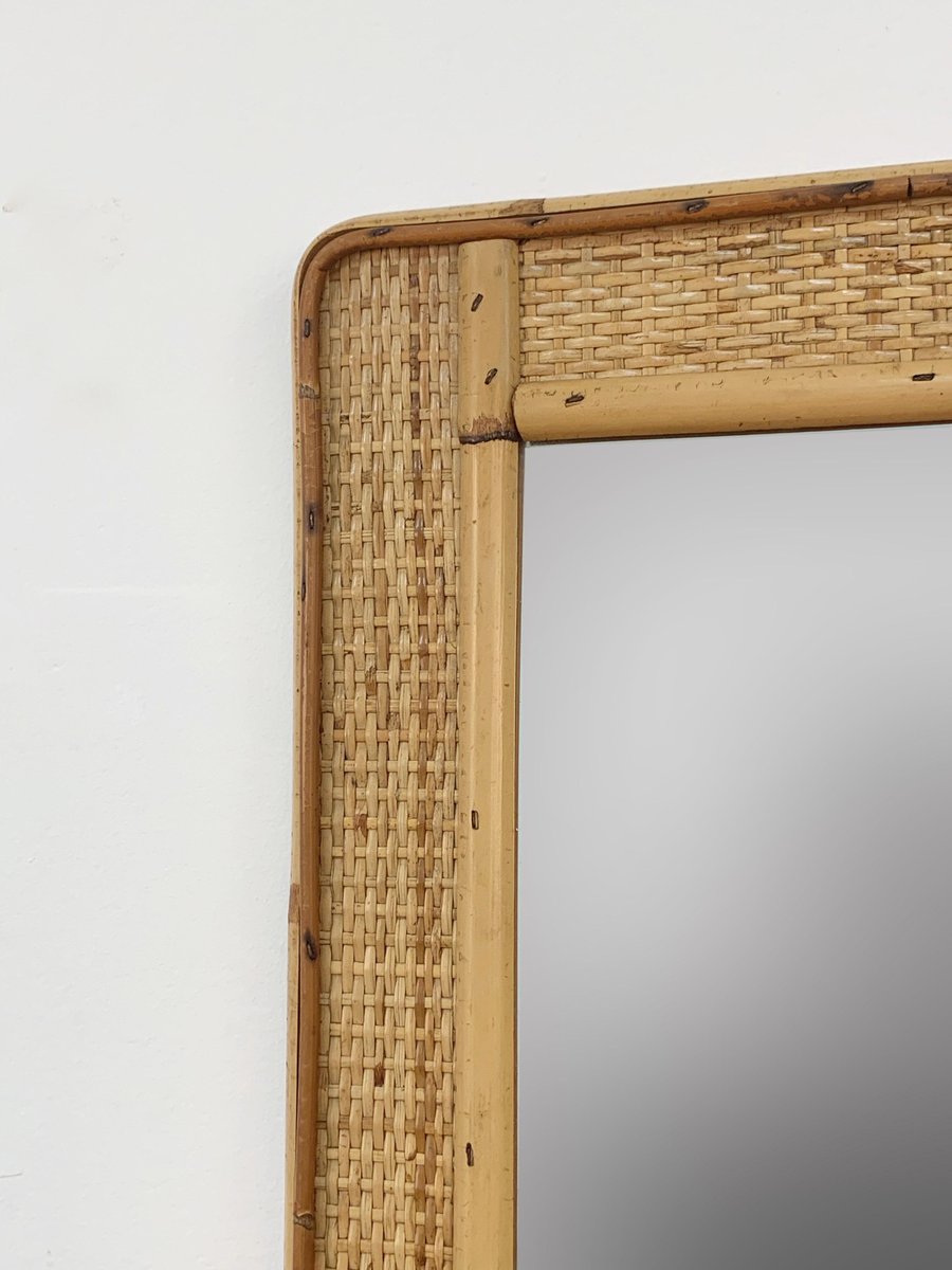 Rectangular Bamboo & Wicker Mirror, 1970s for sale at Pamono