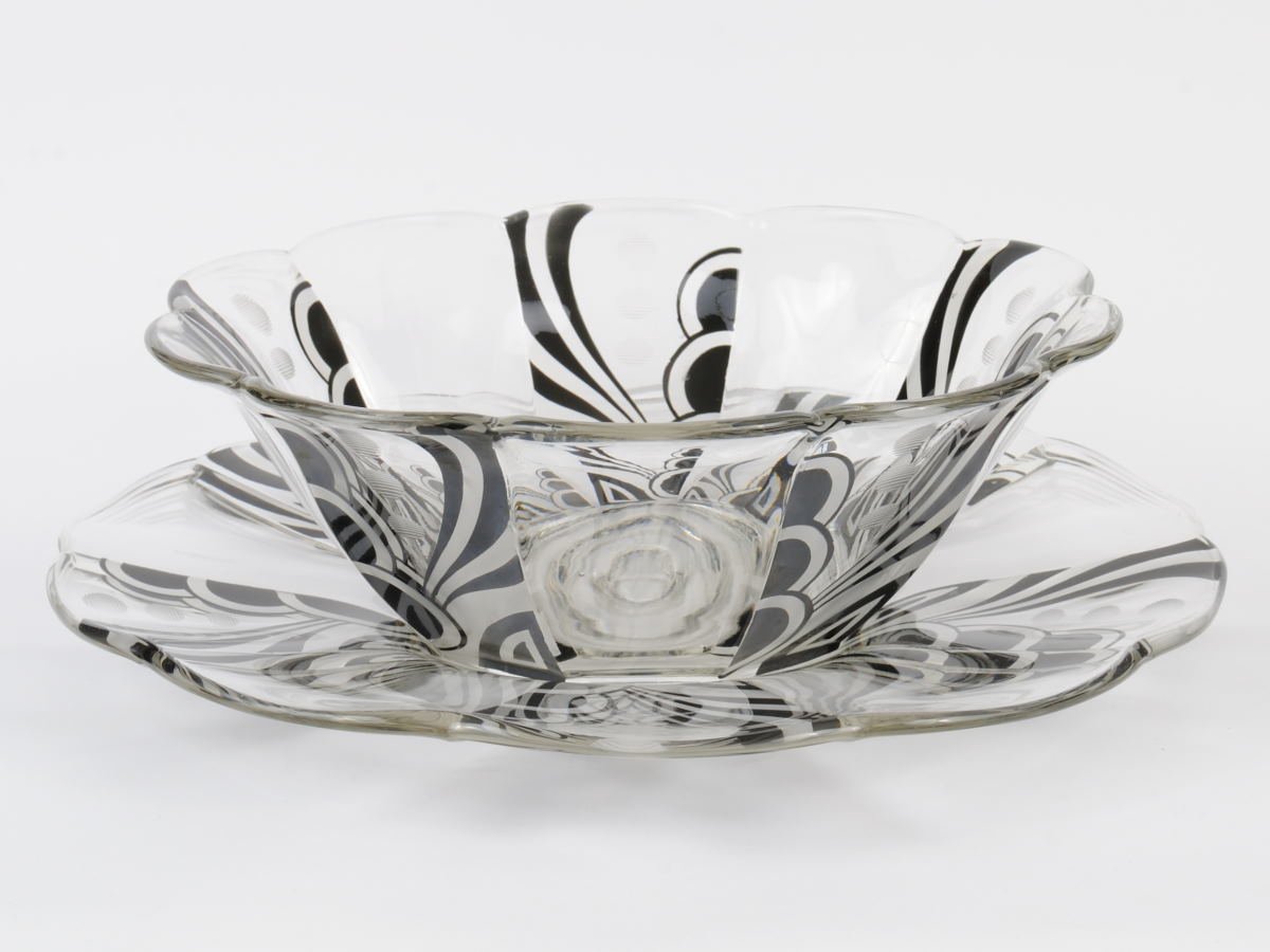 Art Deco Glass Bowl and Platter by Karl Palda, Set of 2 for sale at Pamono