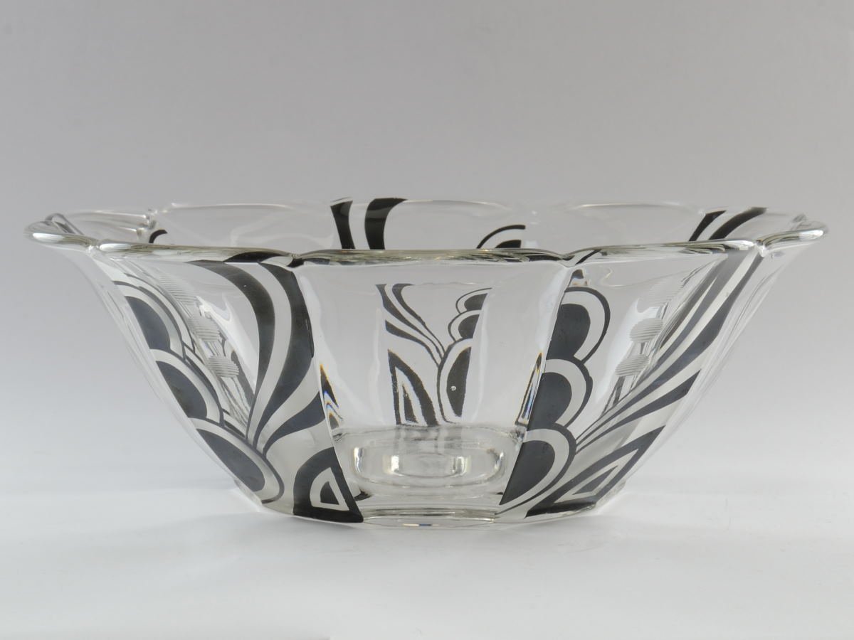 Art Deco Glass Bowl and Platter by Karl Palda, Set of 2 for sale at Pamono