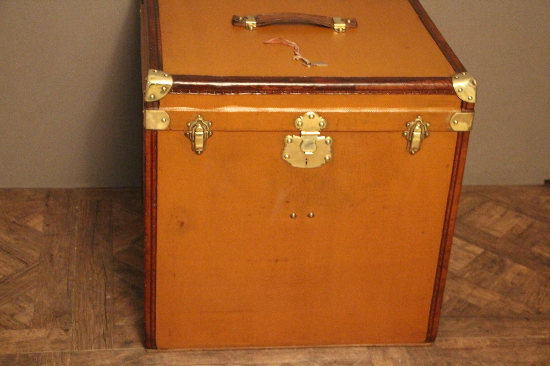 Large French Light Brown Canvas Cube-Shaped Hat Trunk, 1930s for sale ...