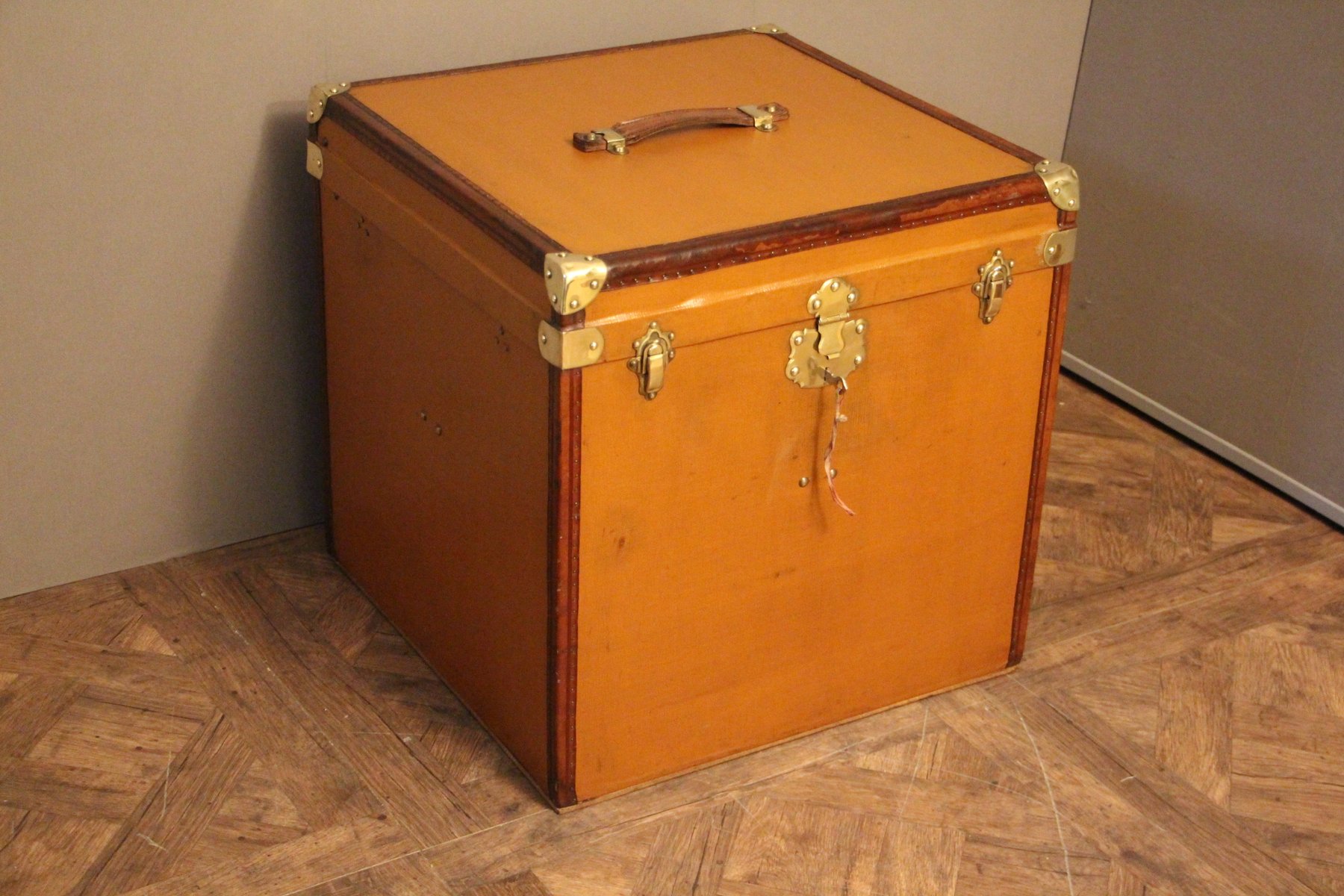 Large French Light Brown Canvas Cube-Shaped Hat Trunk, 1930s for sale ...