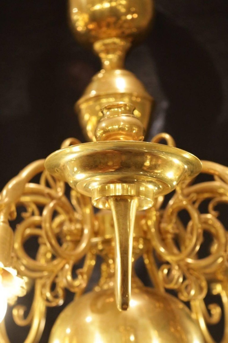 Antique Solid Brass Chandelier for sale at Pamono