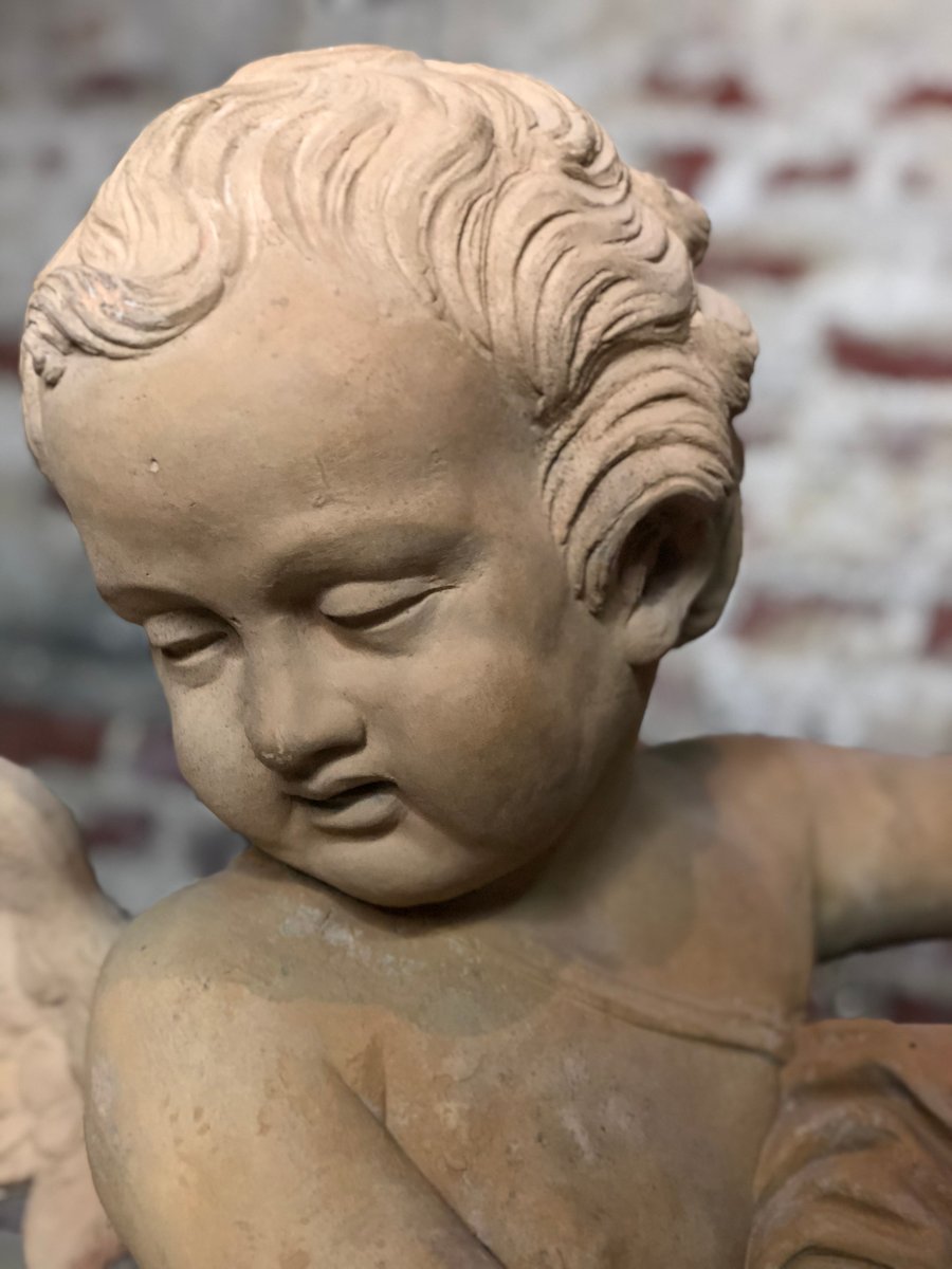 Antique Terracotta Fighting Angels Sculpture for sale at Pamono