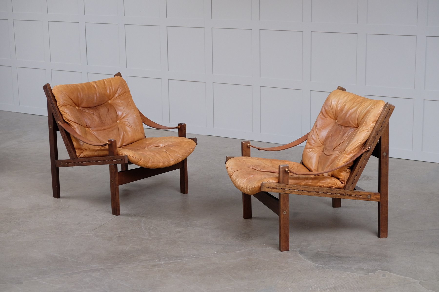 Leather Hunter Chairs by Torbjørn Afdal for Bruksbo, 1960s, Set of 3 ...