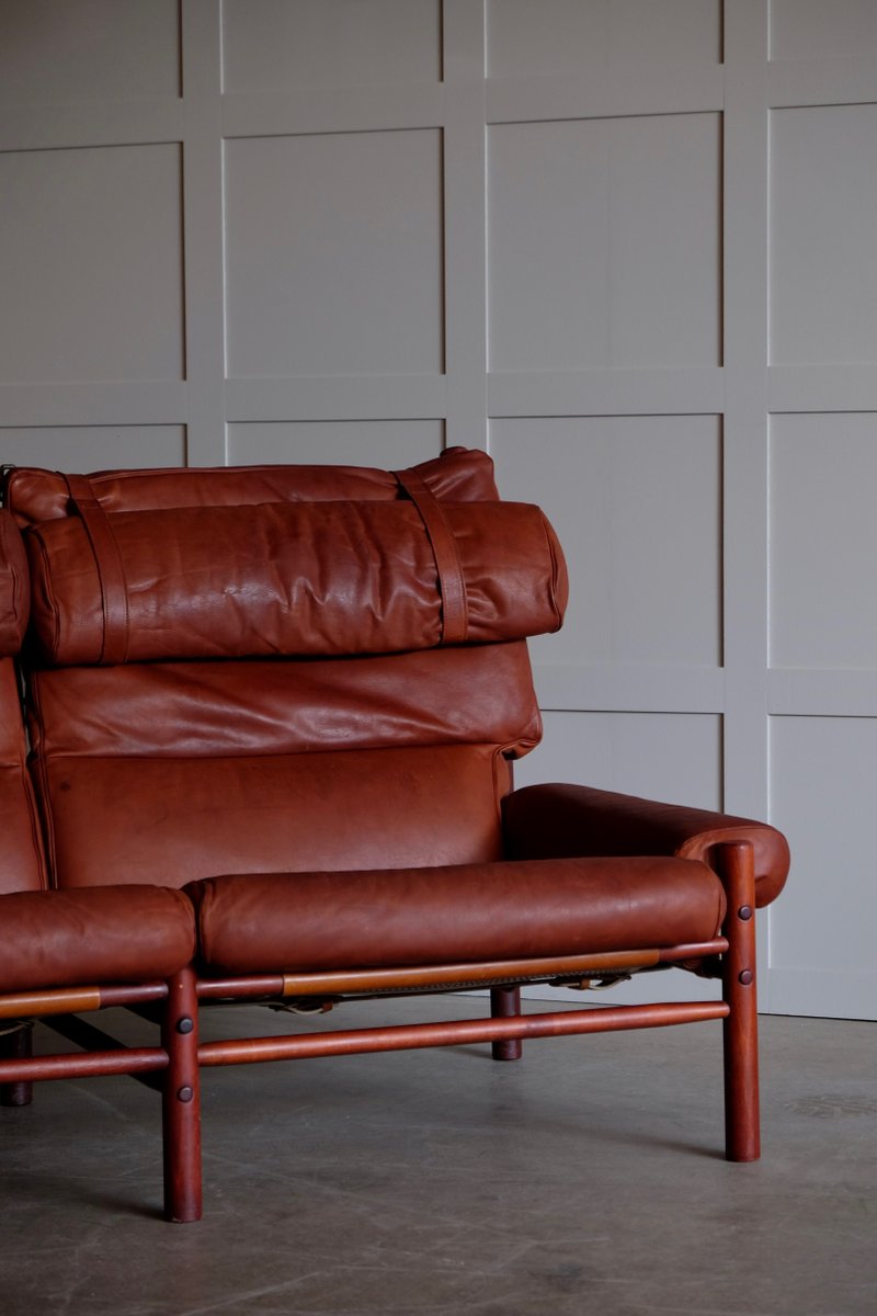 Canapé Modèle Inca en Laiton et Cuir par Arne Norell pour Arne Norell ...