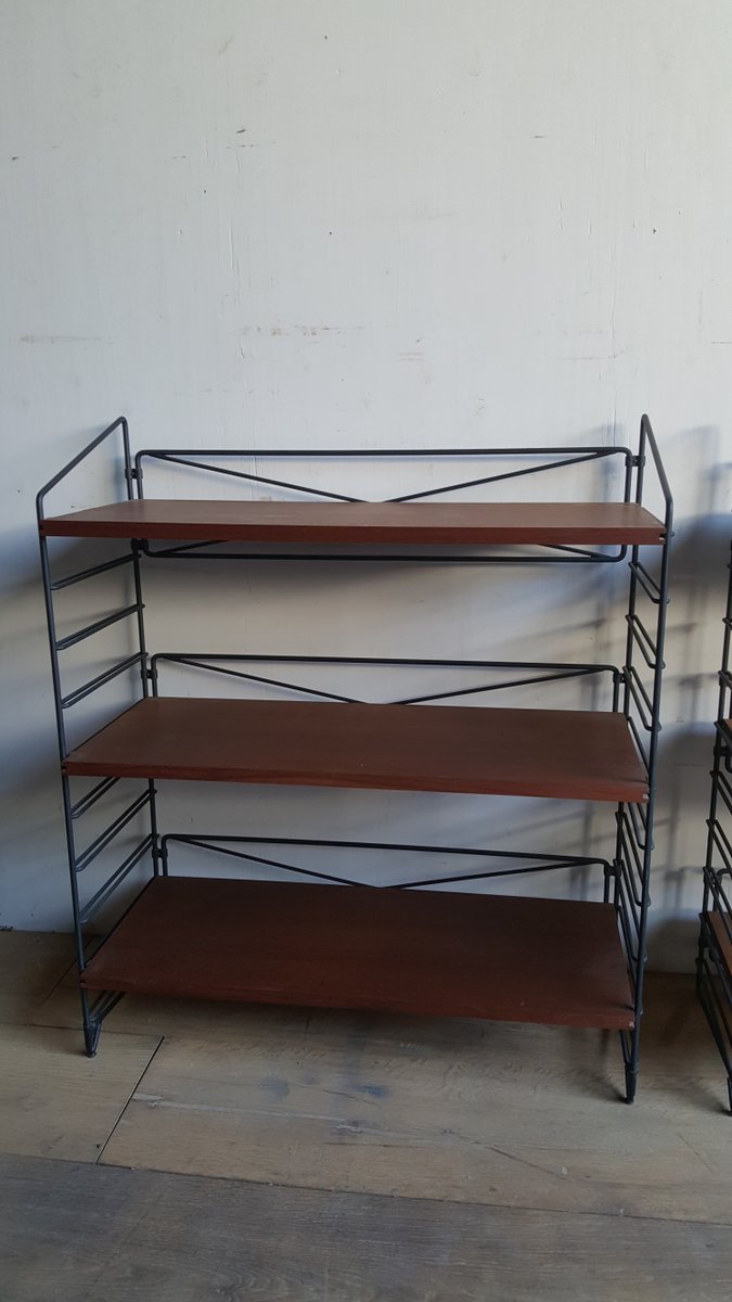 Lacquered Metal & Mahogany Veneer Shelving Units, 1979, Set of 2 for ...
