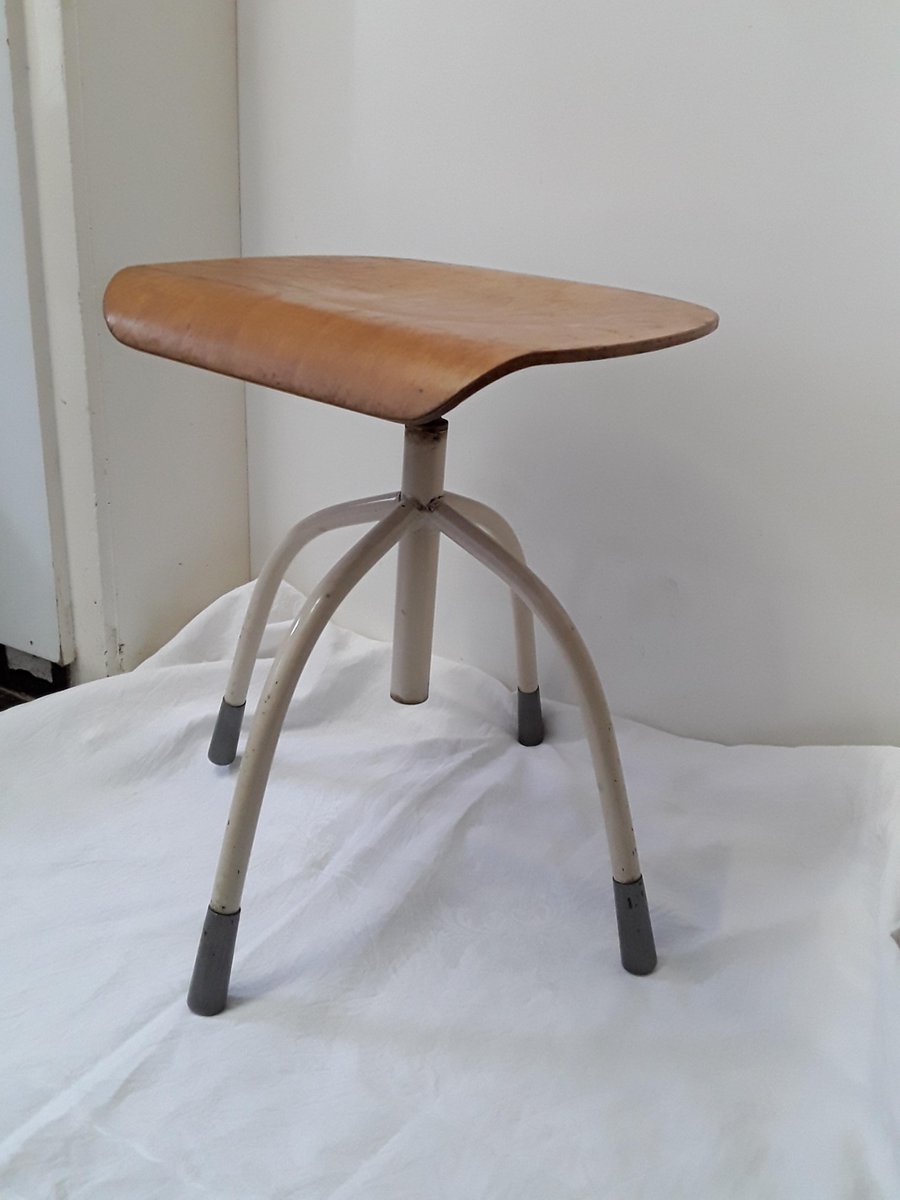 Vintage German Four-Legged Adjustable Stool, 1950s for sale at Pamono