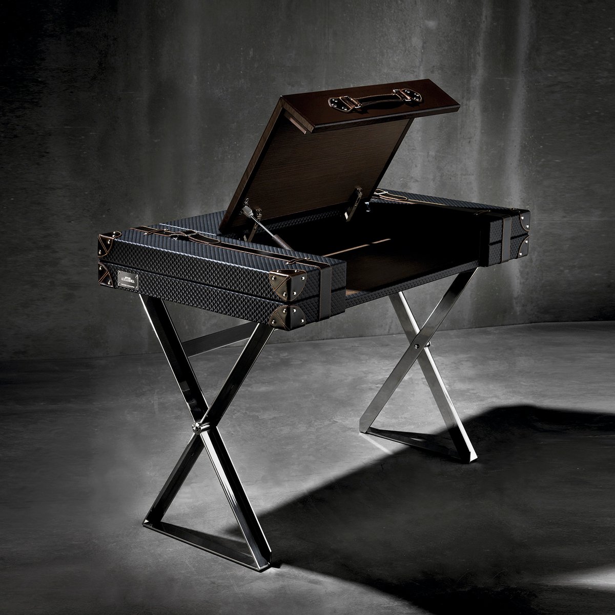 Leather Suitcase Desk on Steel Legs by Jacobo Ventura for C.A. Spanish ...