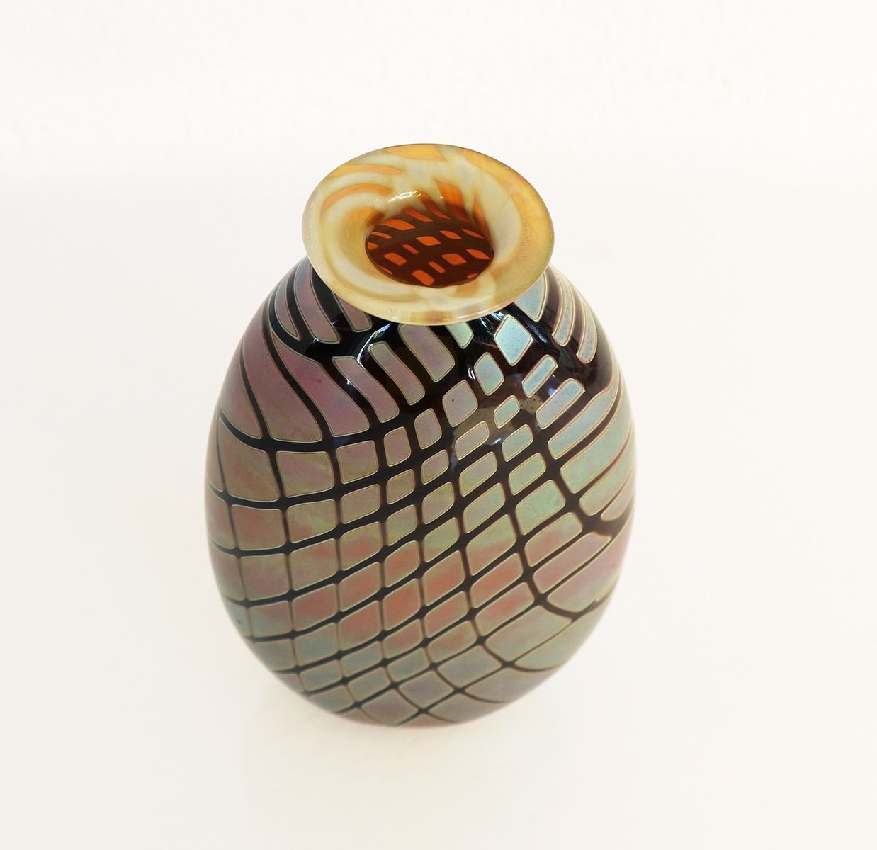 Oval Vintage Iridescent Art Glass Vase by Craig Zweifel, 2003 for sale ...