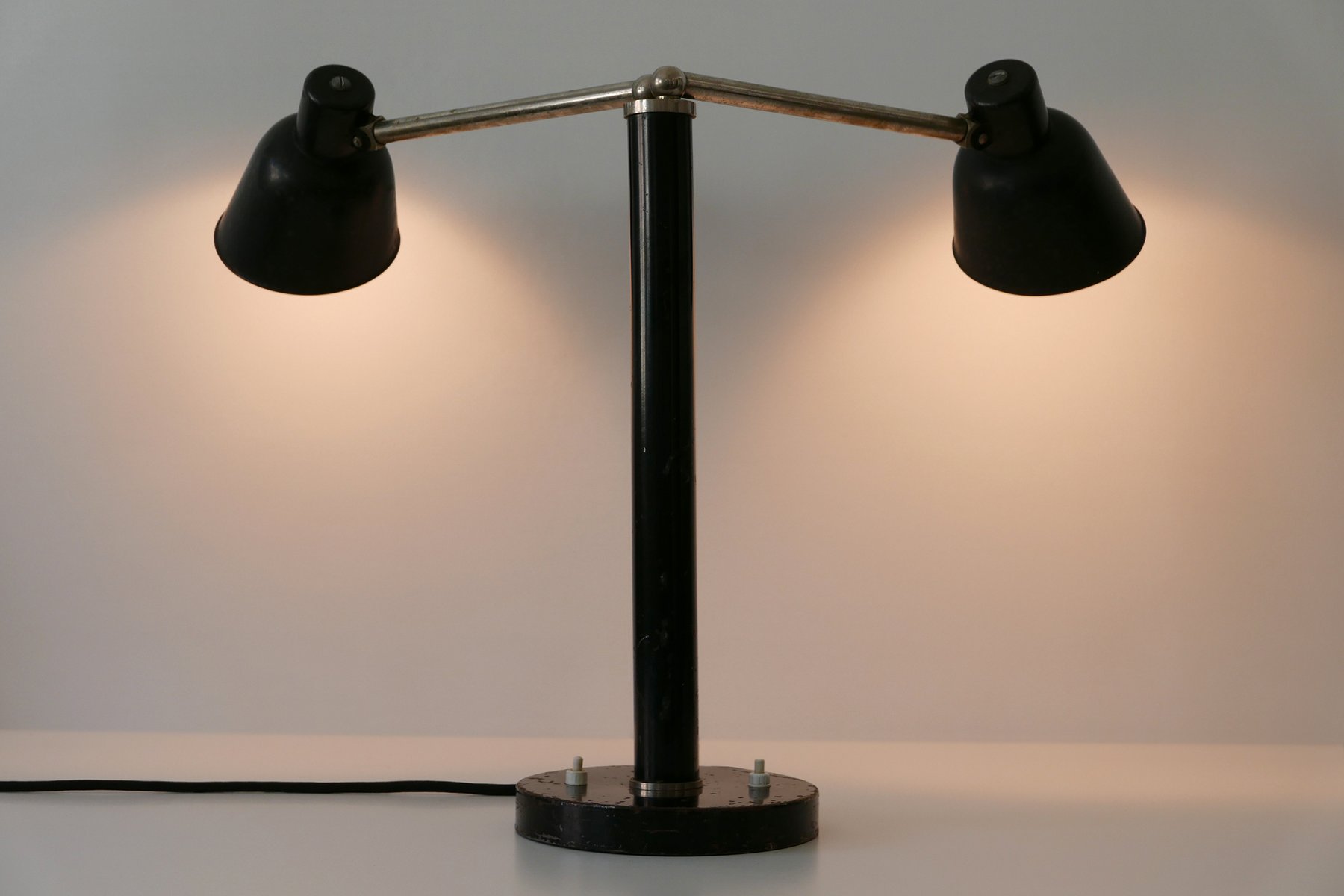 German Bauhaus Metal 2-Armed Table Lamp from Bünte und Remmler, 1920s ...
