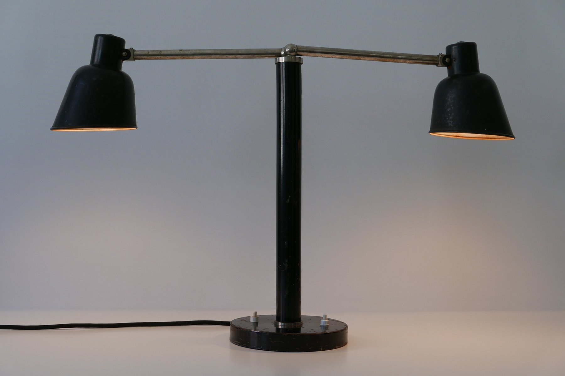 German Bauhaus Metal 2-Armed Table Lamp from Bünte und Remmler, 1920s ...
