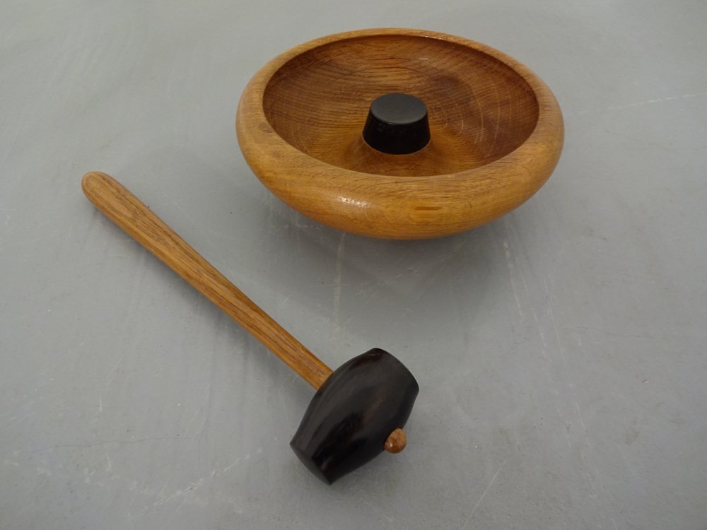 Vintage Danish Oak & Rosewood Nutcracker Bowl & Hammer Set, 1960s for ...
