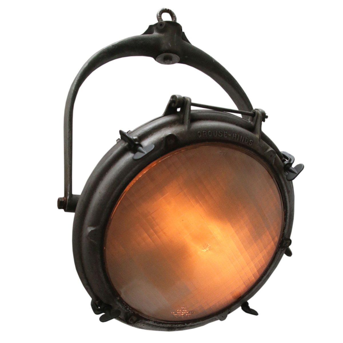 Faretto vintage industriale in alluminio pressofuso e vetro satinato ...