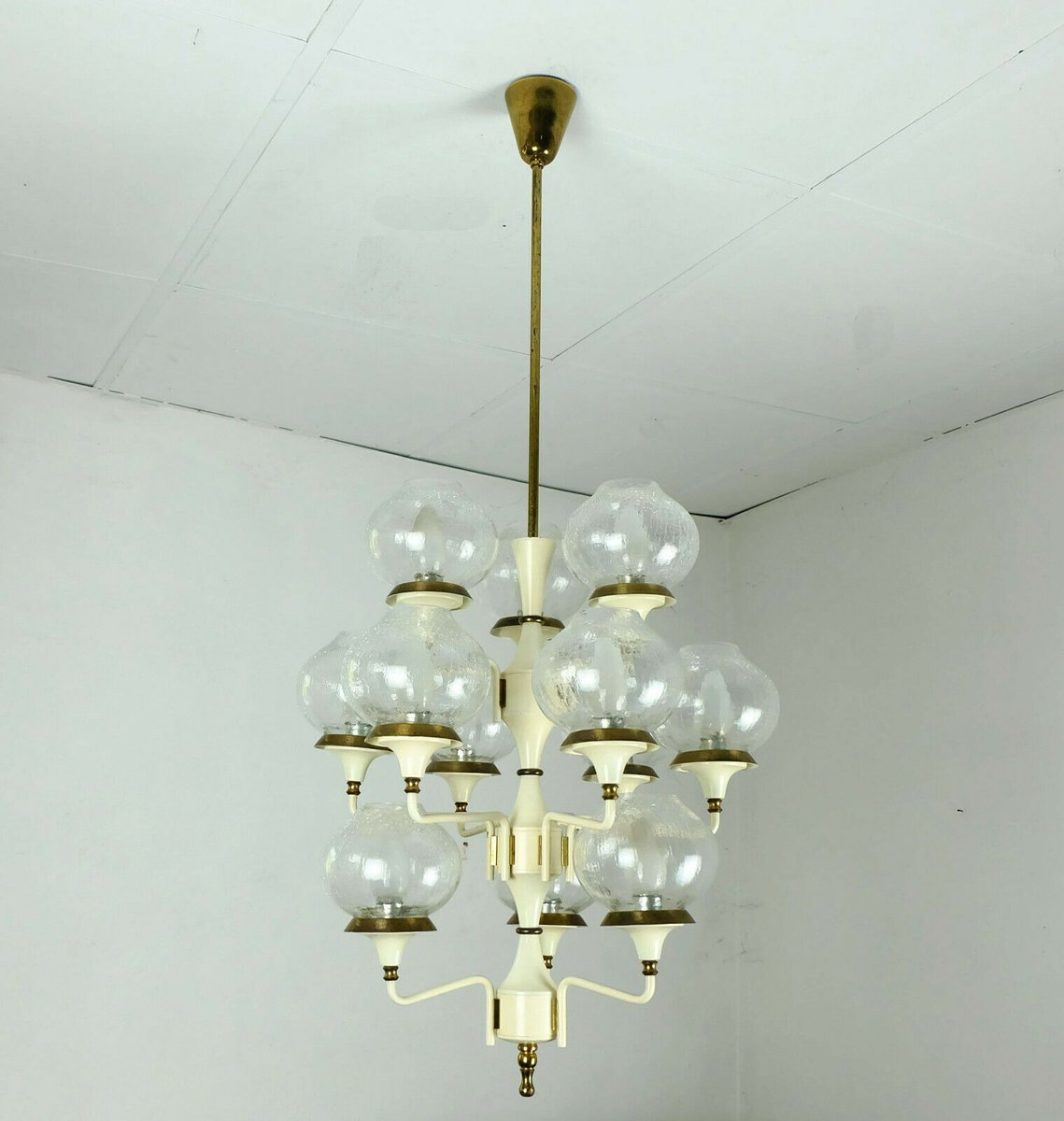 Lustre Mid-Century en Laiton et Métal, 1960s en vente sur Pamono