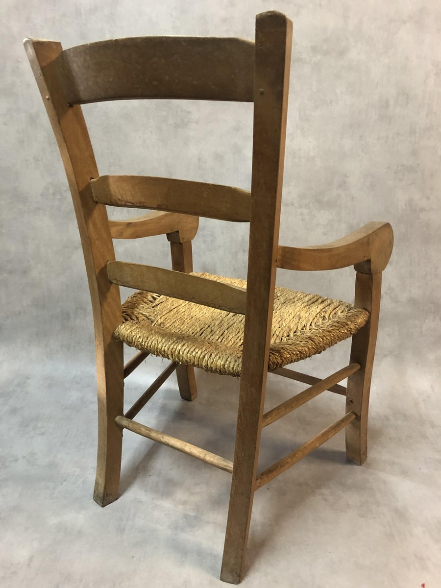 Fauteuil Rustique Vintage en Merisier et Paille, années 50 en vente sur ...