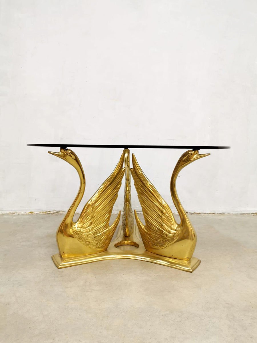 Vintage Brass Swan Coffee Table, 1970s for sale at Pamono