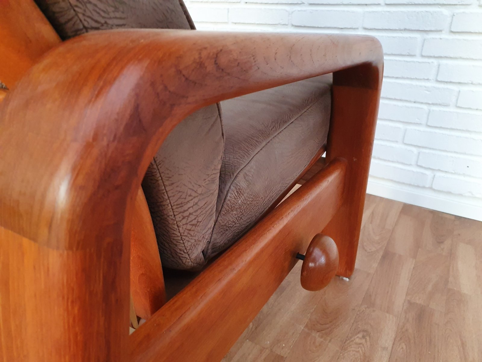 Danish Teak & Leather Lounge Chair from HS Design, 1980s for sale at Pamono