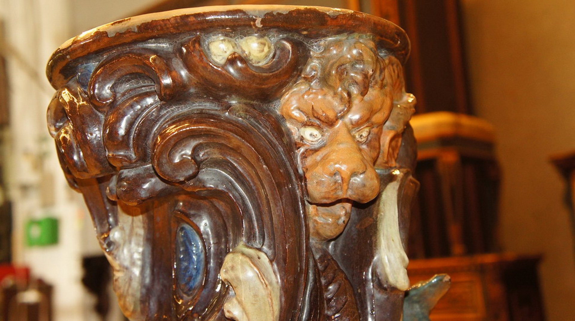 Antique Glazed Terracotta Flower Column for sale at Pamono
