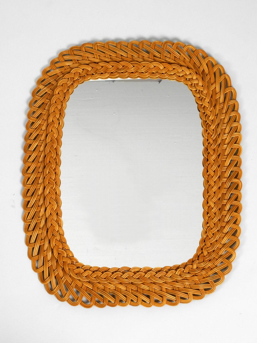 Wicker Framed Wall Mirror, 1960s for sale at Pamono