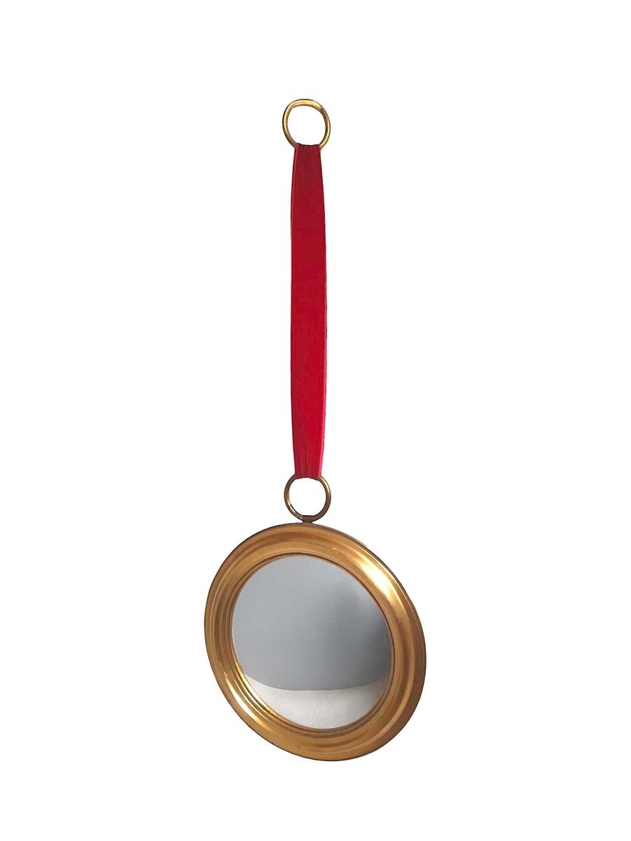 Round Gilded Wood & Velvet Mirror, 1950s for sale at Pamono