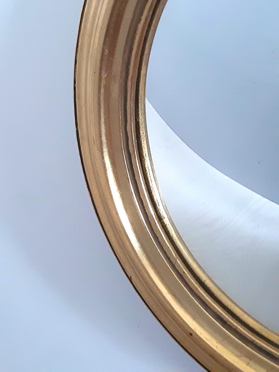 Round Gilded Wood & Velvet Mirror, 1950s for sale at Pamono