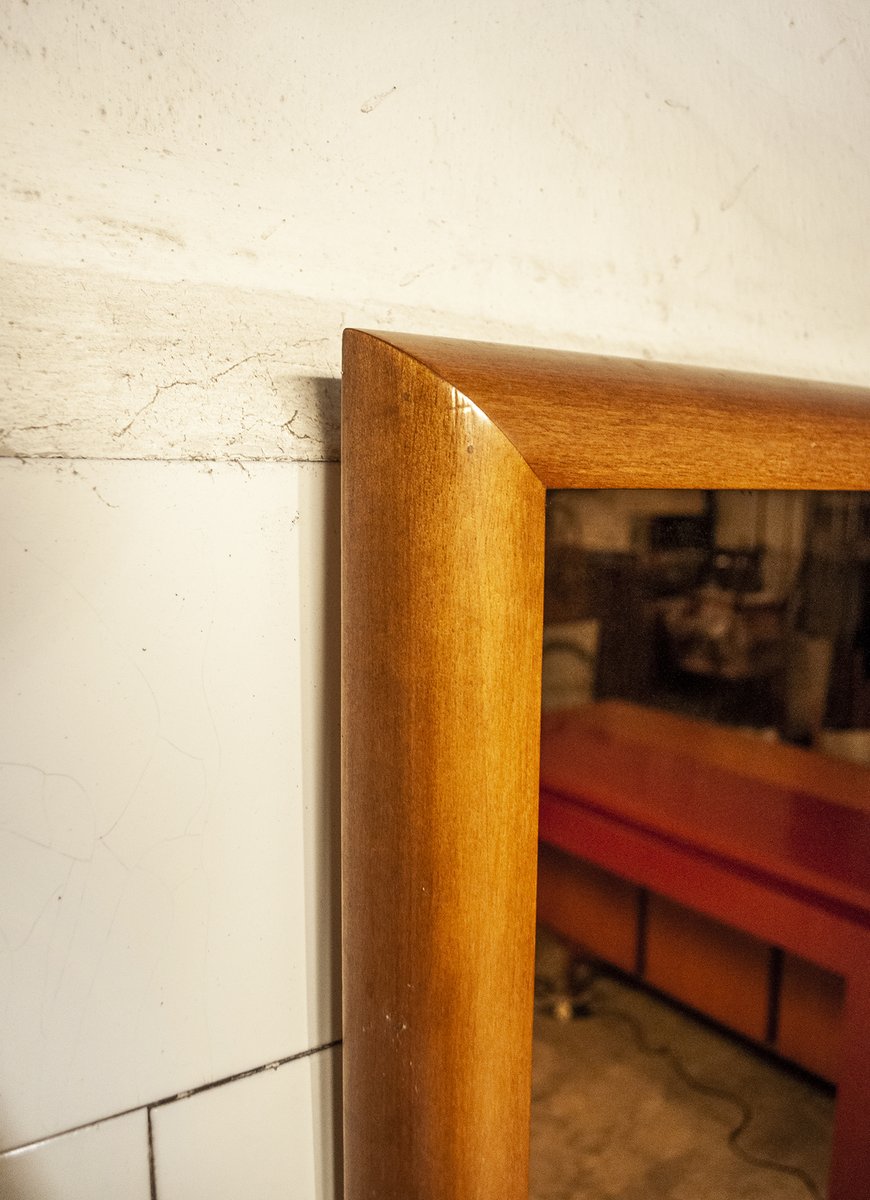 Italian Screen Printed Wooden Mirror, 1970s for sale at Pamono