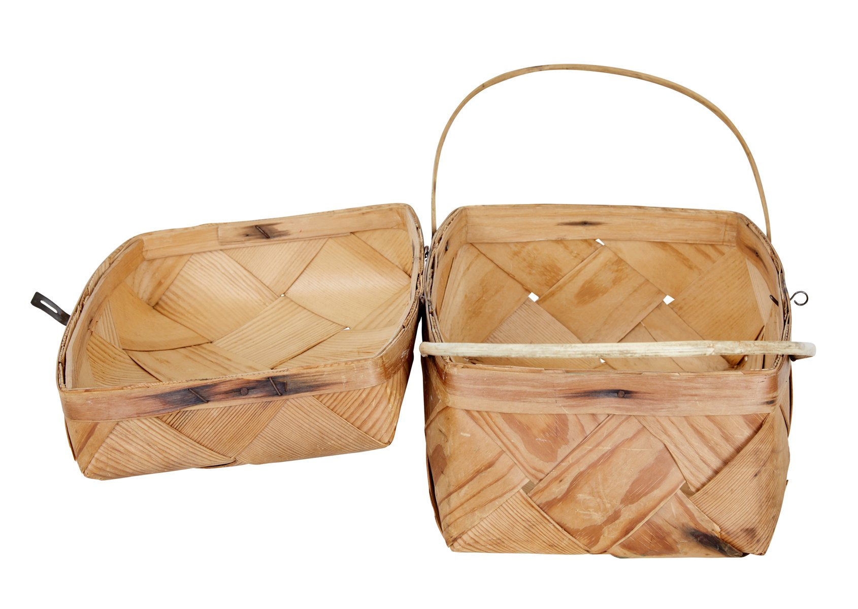 Antique Pinewood Woven Decorative Boxes, 1900s, Set of 2 for sale at Pamono