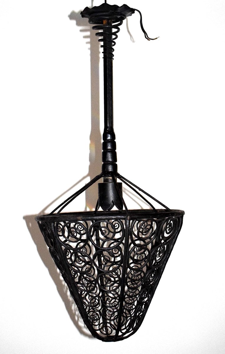 Art Nouveau Wrought Iron Ceiling Lamp, 1920s for sale at Pamono