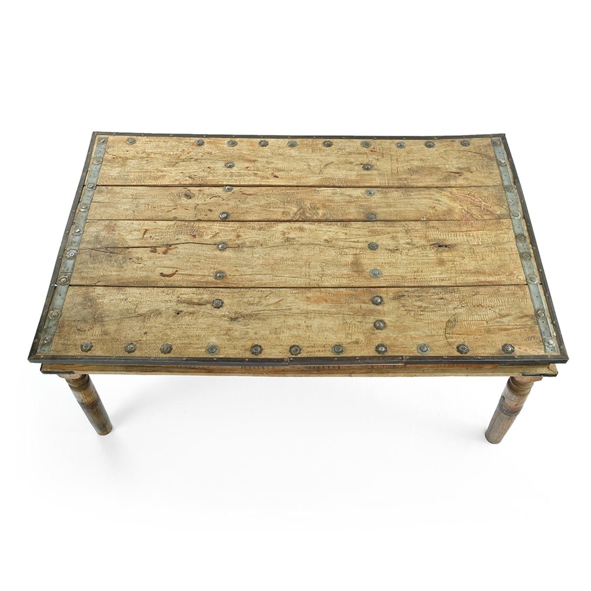 Carved and Studded Wooden Dining Table, 1940s for sale at Pamono