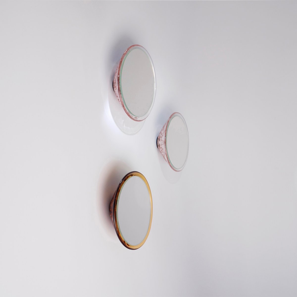 Saturn 155a LIght Pink & Amber Wall Mirrors by Andreas Berlin, Set of 3 ...