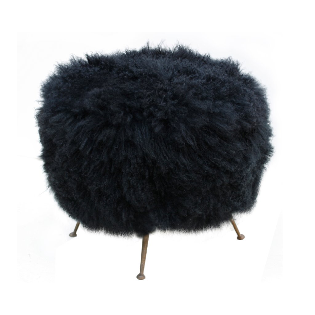 Mid-Century Italian Goat Fur Footstool for sale at Pamono