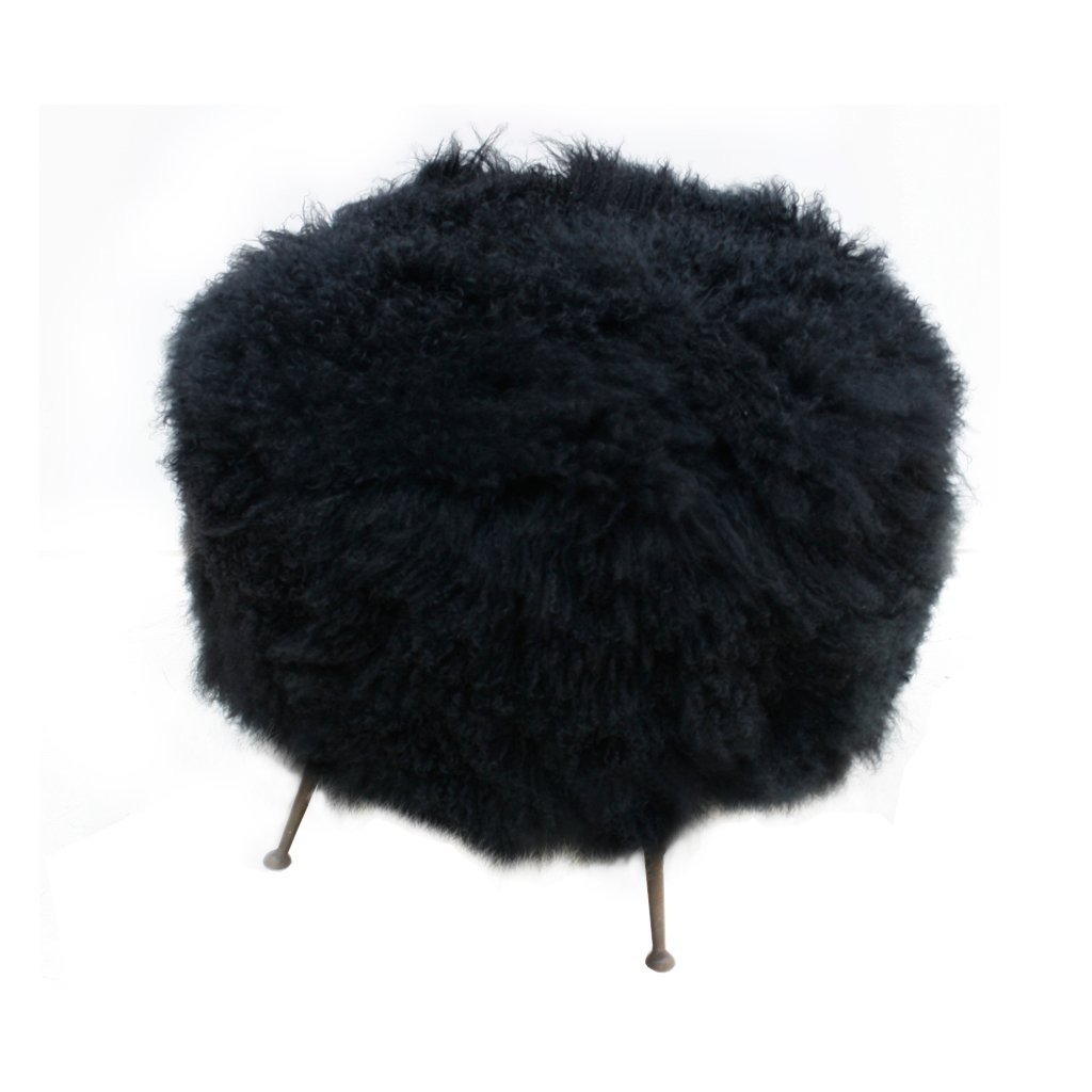 Mid-Century Italian Goat Fur Footstool for sale at Pamono