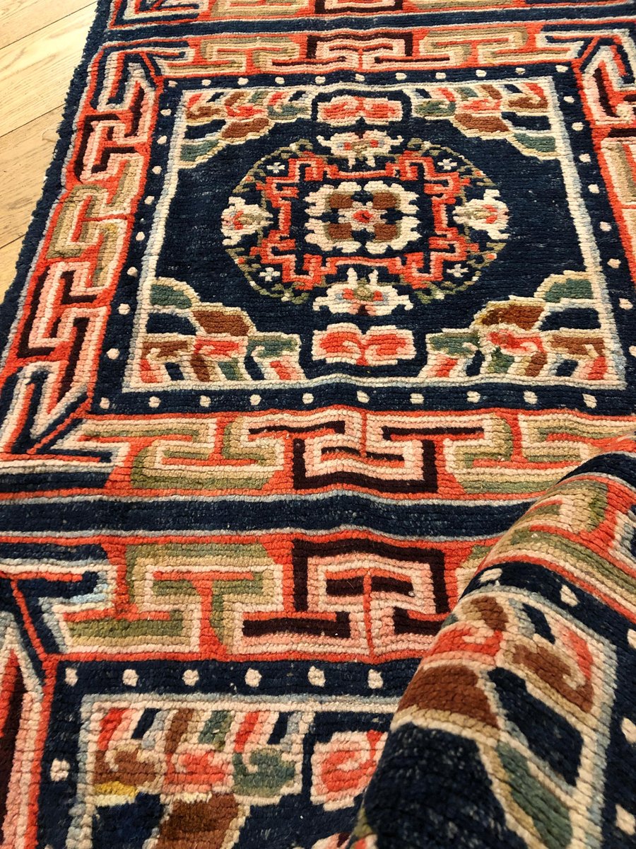 19th Century Tibetan Blue, Orange, and White Kyongde Runner Rug, 1870s ...