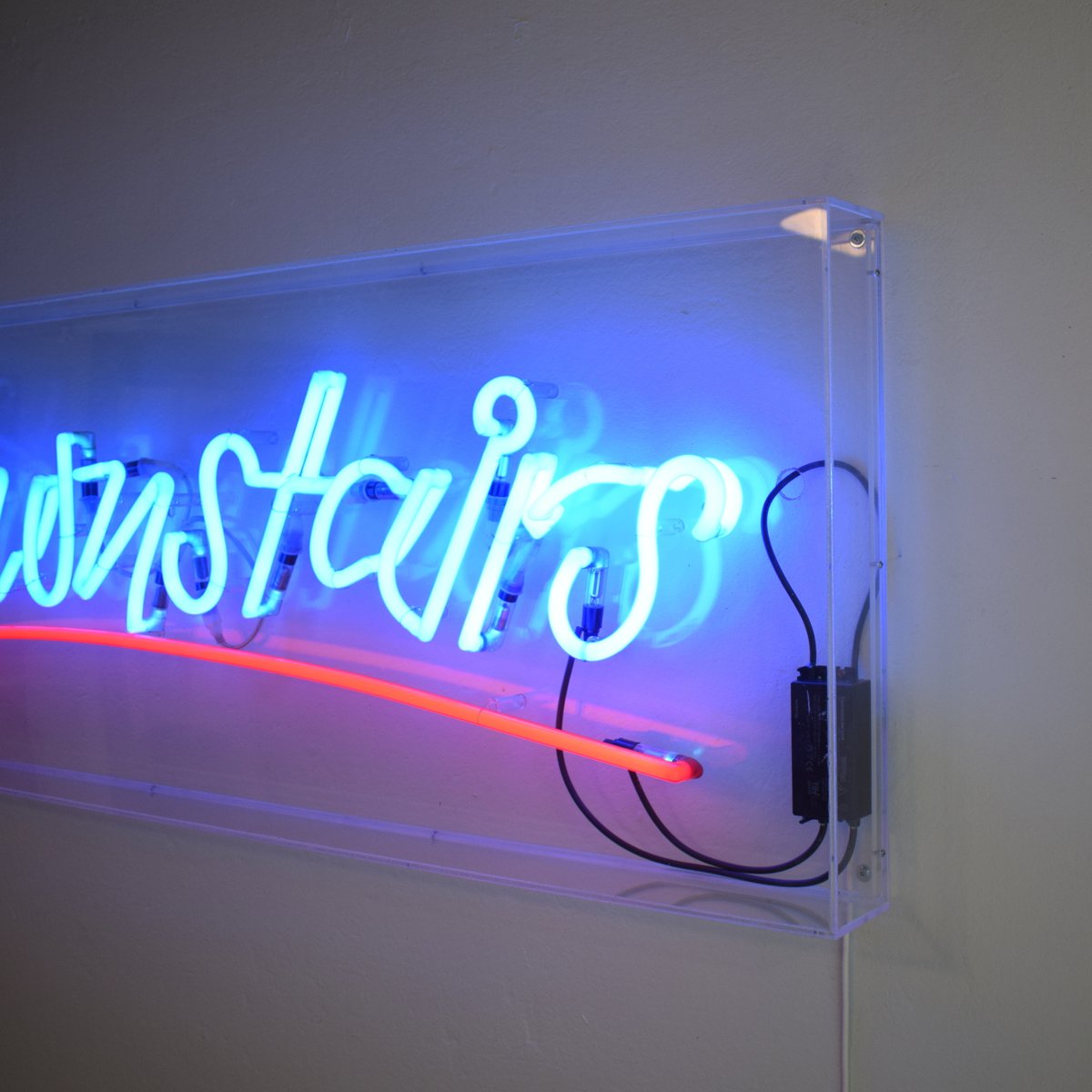 Large Neon Downstairs Sign, 1980s for sale at Pamono