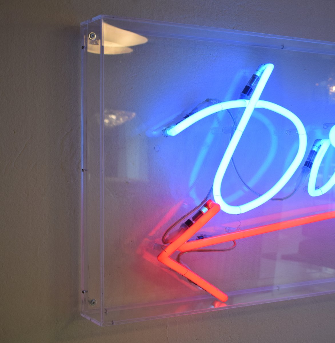 Large Neon Downstairs Sign, 1980s for sale at Pamono