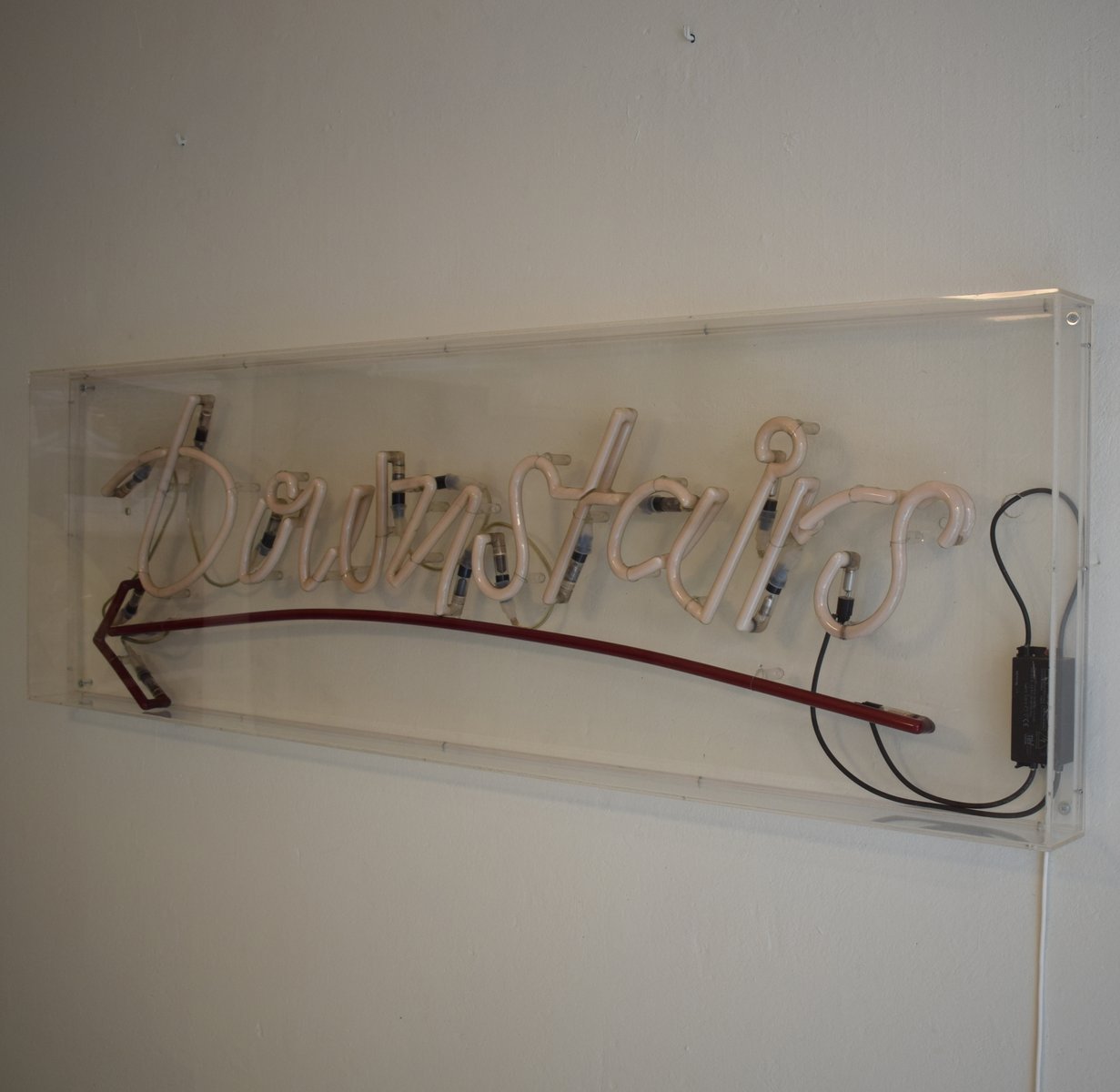 Large Neon Downstairs Sign, 1980s for sale at Pamono