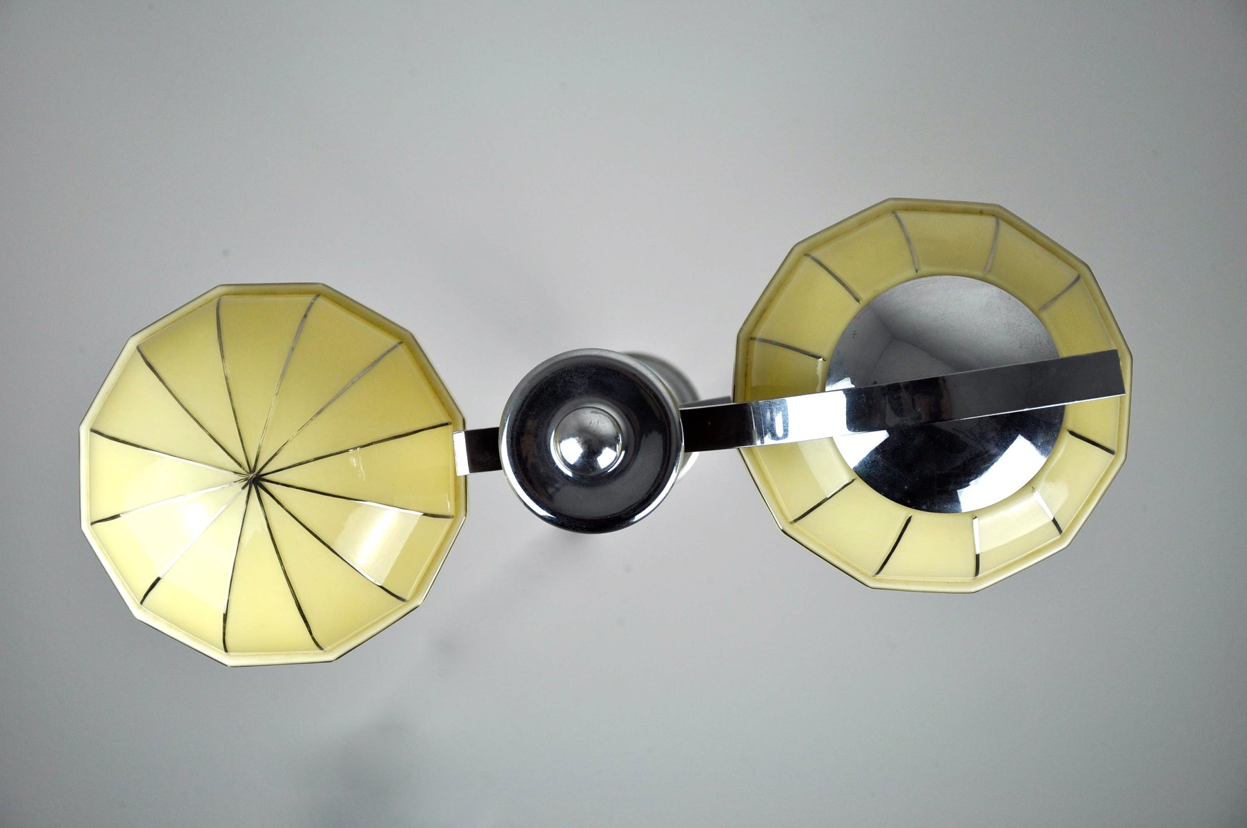 Mid-Century Chrome & Wood Ceiling Lamp for sale at Pamono