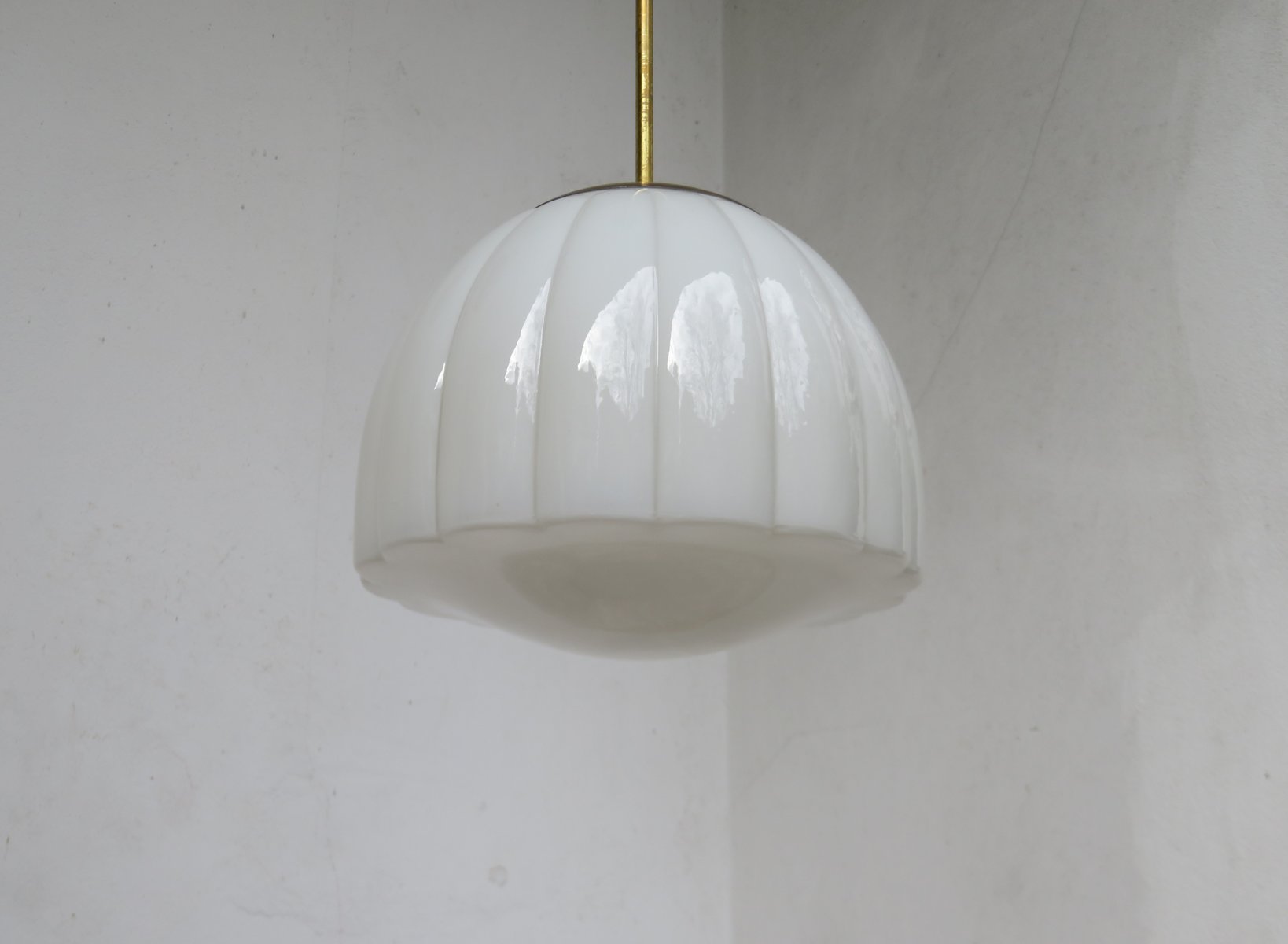 Art Deco Brass and Glass Ceiling Lamps, 1920s, Set of 2 for sale at Pamono