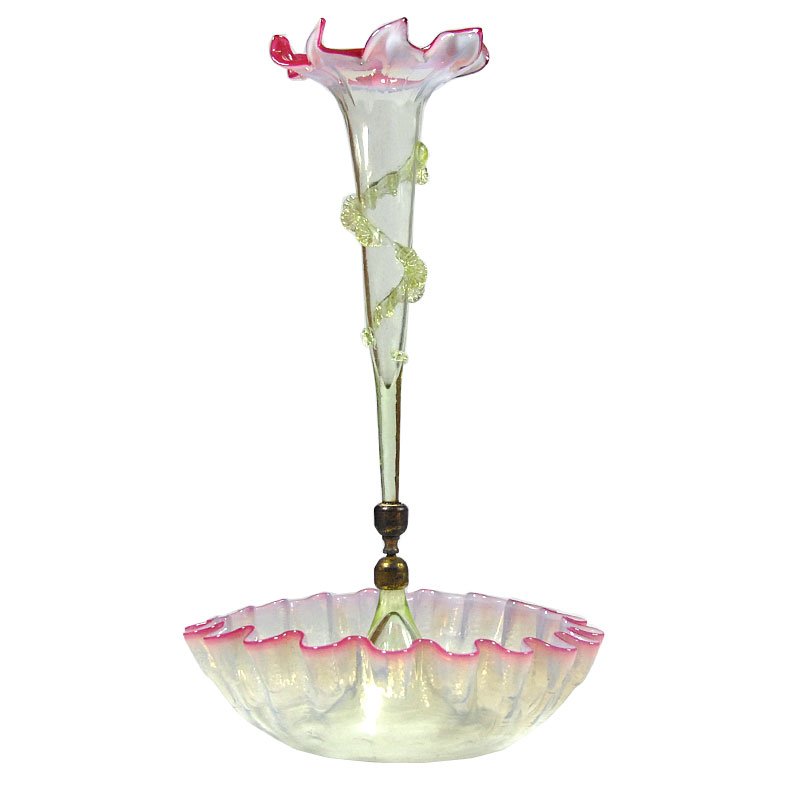 Antique English Victorian Pink Vaseline Glass Epergne for sale at Pamono
